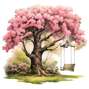 14 Tree Swings Clipart, Png,watercolor Spring Landscape Clipart,cute ...