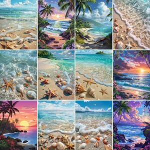 100 Beach Scene,printable Sunset Over the Beach Digital Paper,beach ...