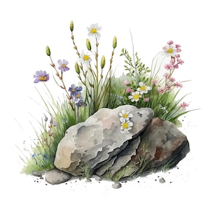10 Wildflowers and Stones Clipart, Floral Clipart, Jpgs, Commercial Use ...