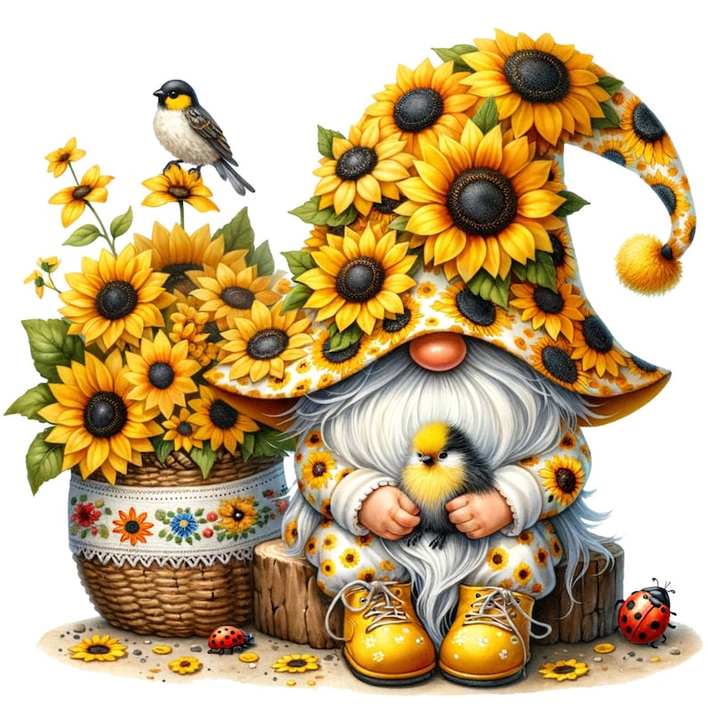 25 PNG Sunflower Gnome Clipart Bundle,garden Gnome Watercolor Clipart ...