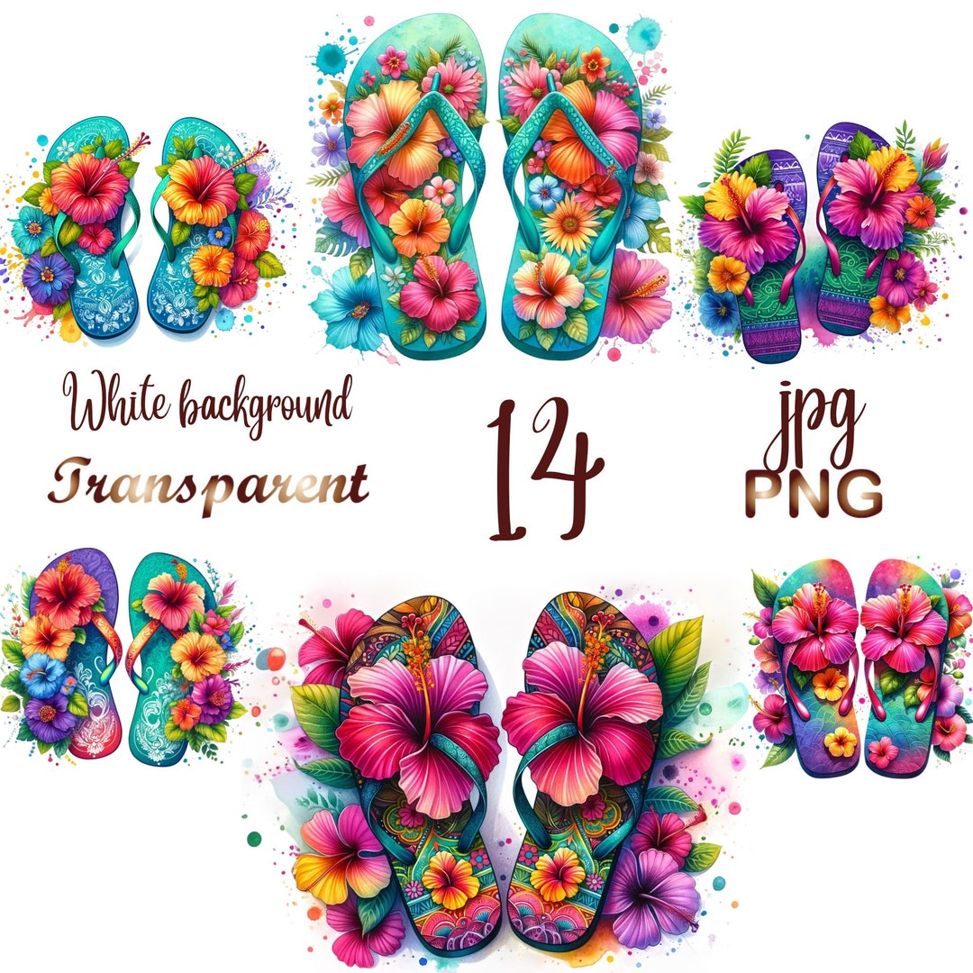 14 Png,jpgs, Watercolor Flip Flops Clipart Bundle, Summer Clipart ...