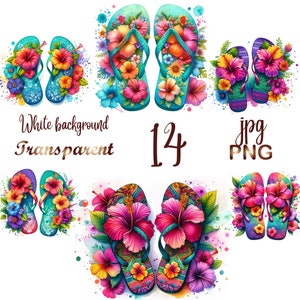14 Png,jpgs, Watercolor Flip Flops Clipart Bundle, Summer Clipart ...