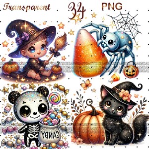 Halloween Monsters Clipart, Cute Ghost, Bat Bundle (34 PNG) (digital ...