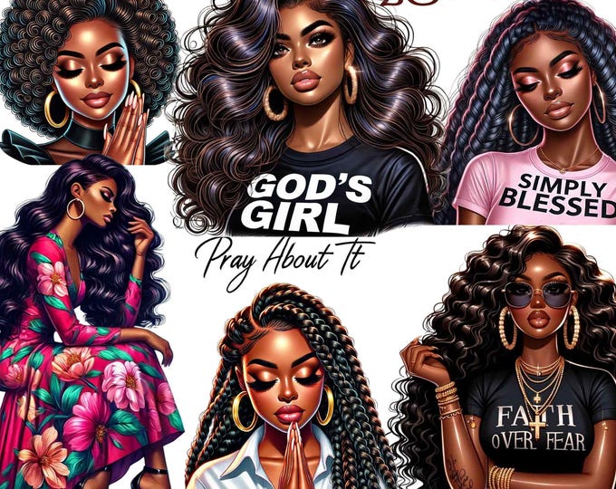 12 Black Girl Praying Clipart, Black Woman Faith Clipart, Jesus and ...