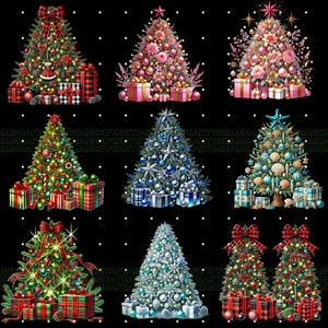 27 PNG Christmas Trees Clipart Bundle, Set 2,festive Tree Illustrations ...