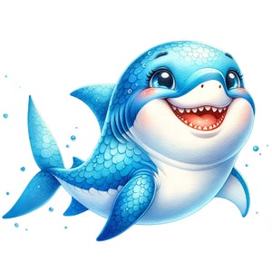 40 JPG, Cute Shark Clipart Bundle, Watercolor Shark Clipart, Sharks ...