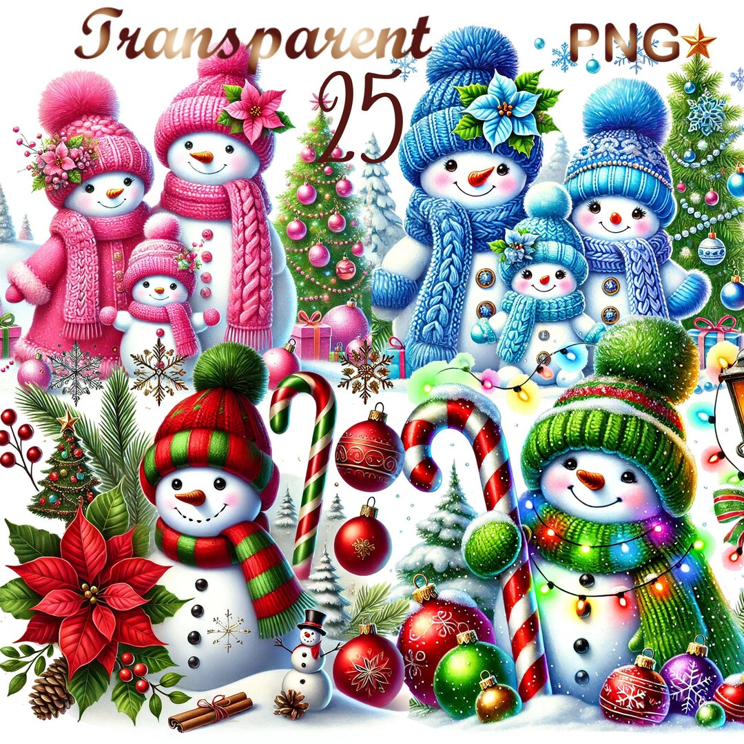 25 PNG, Christmas Snowman Bundle Clipart, Festive Graphics Designs ...