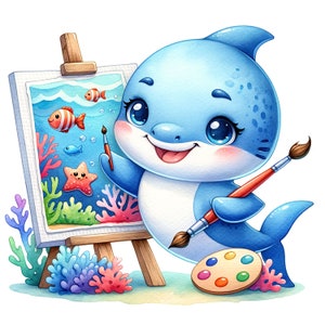 40 JPG, Cute Shark Clipart Bundle, Watercolor Shark Clipart, Sharks ...