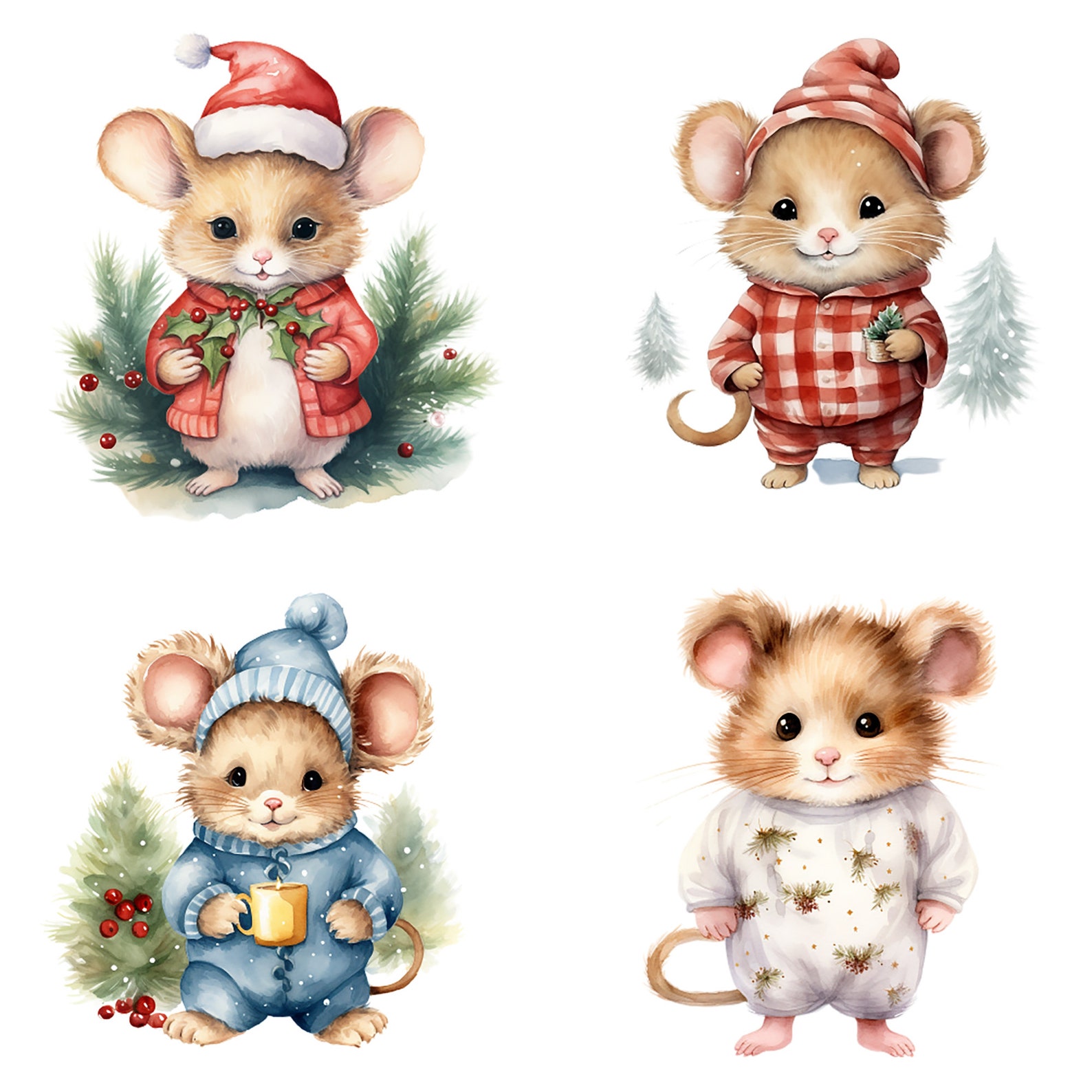 12 Christmas Mouse PNG, Xmas Mouse Clipart, Mouse in Pajamas Clipart ...
