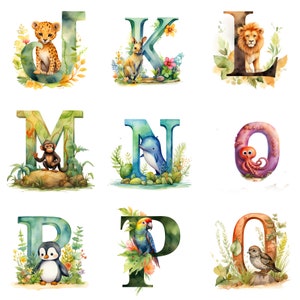 28 Cute Animal Alphabet Digital Watercolor Clipart, High-resolution ...