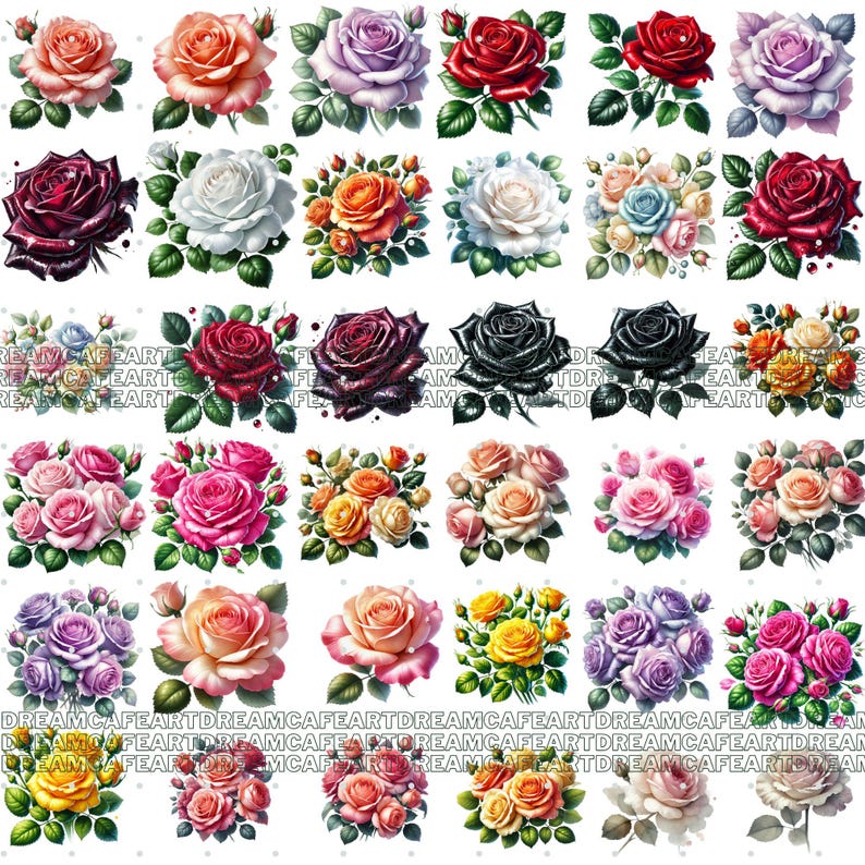 80 PNG Roses Clipart Bundle, Beautiful Colorful Floral Graphics ...