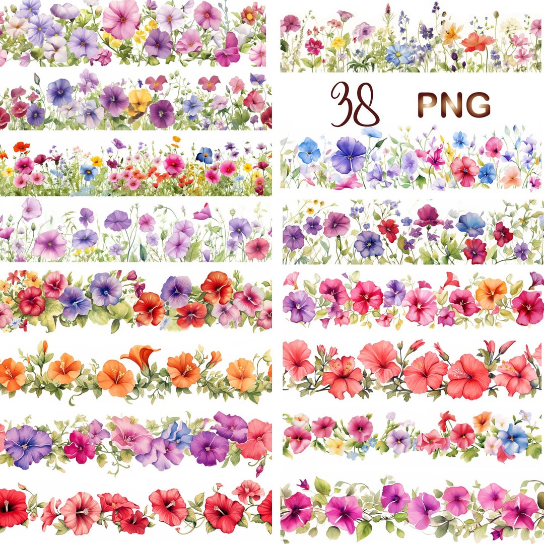 38 Floral Petunia Seamless Border Png, Floral Garland Clipart ...