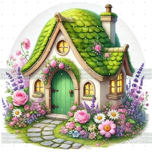 50 PNG Watercolor Fairy Houses Clipart Bundle, Whimsical Houses ...