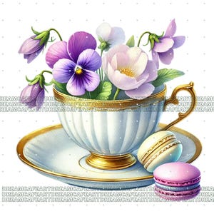 34 PNG Pastel Vintage Floral Tea Time Clipart Bundle, Spring Tea Party ...