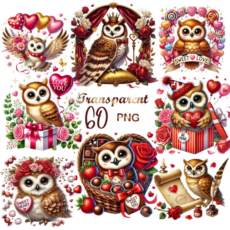 Owl Valentine Clipart - Etsy