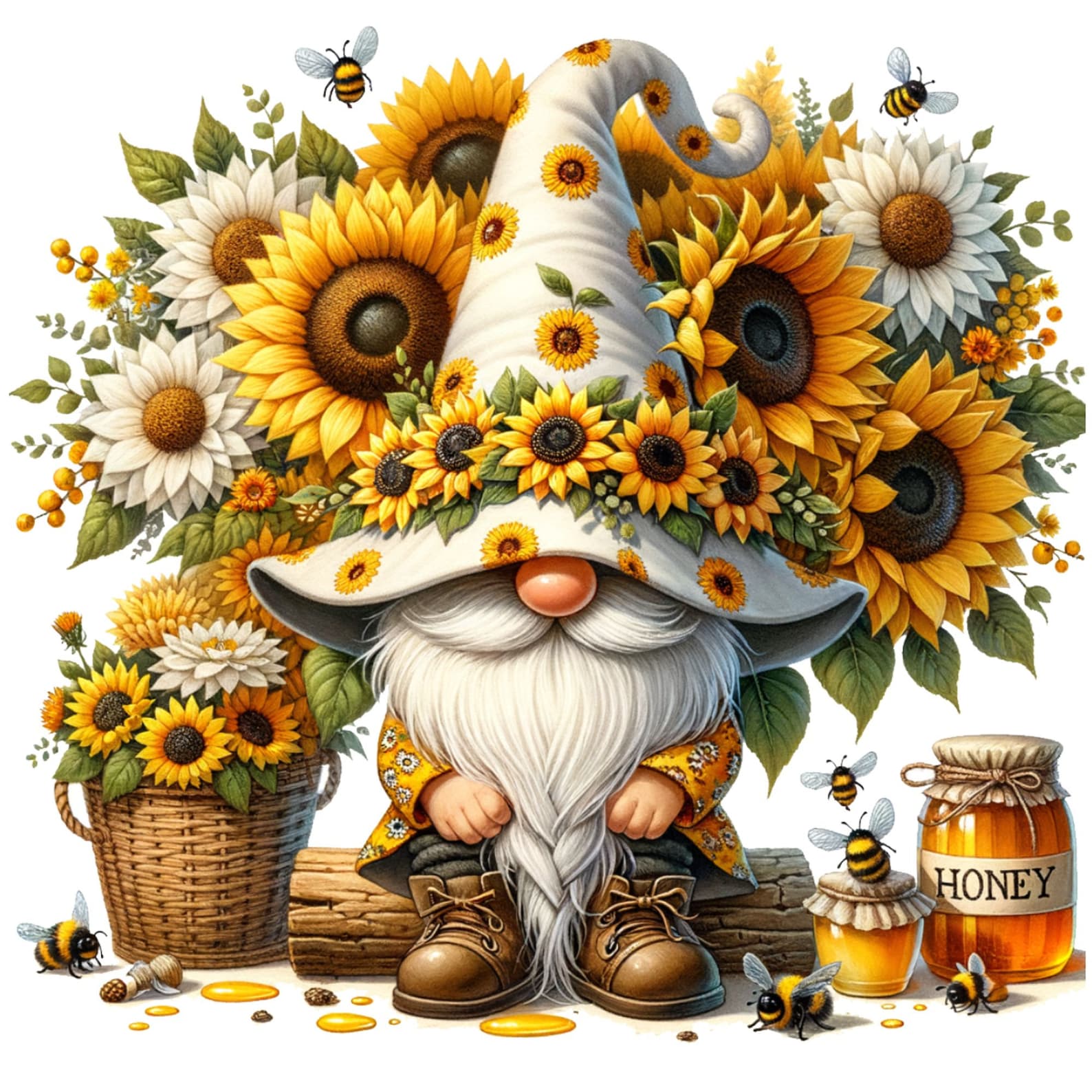 25 PNG Sunflower Gnome Clipart Bundle,garden Gnome Watercolor Clipart ...