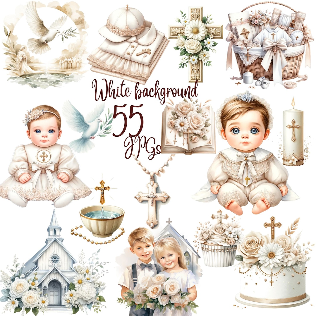 55 Jpgs Baby Baptism Clipart, Religious Clip Art, Christening Graphics ...