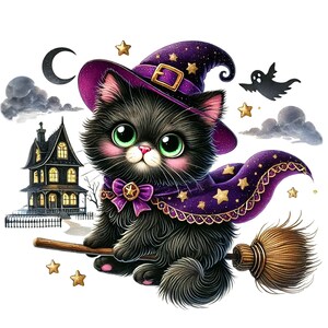 26 PNG, Cute Witch Cat Clipart Bundle, Witch Cat Clipart, Watercolor ...