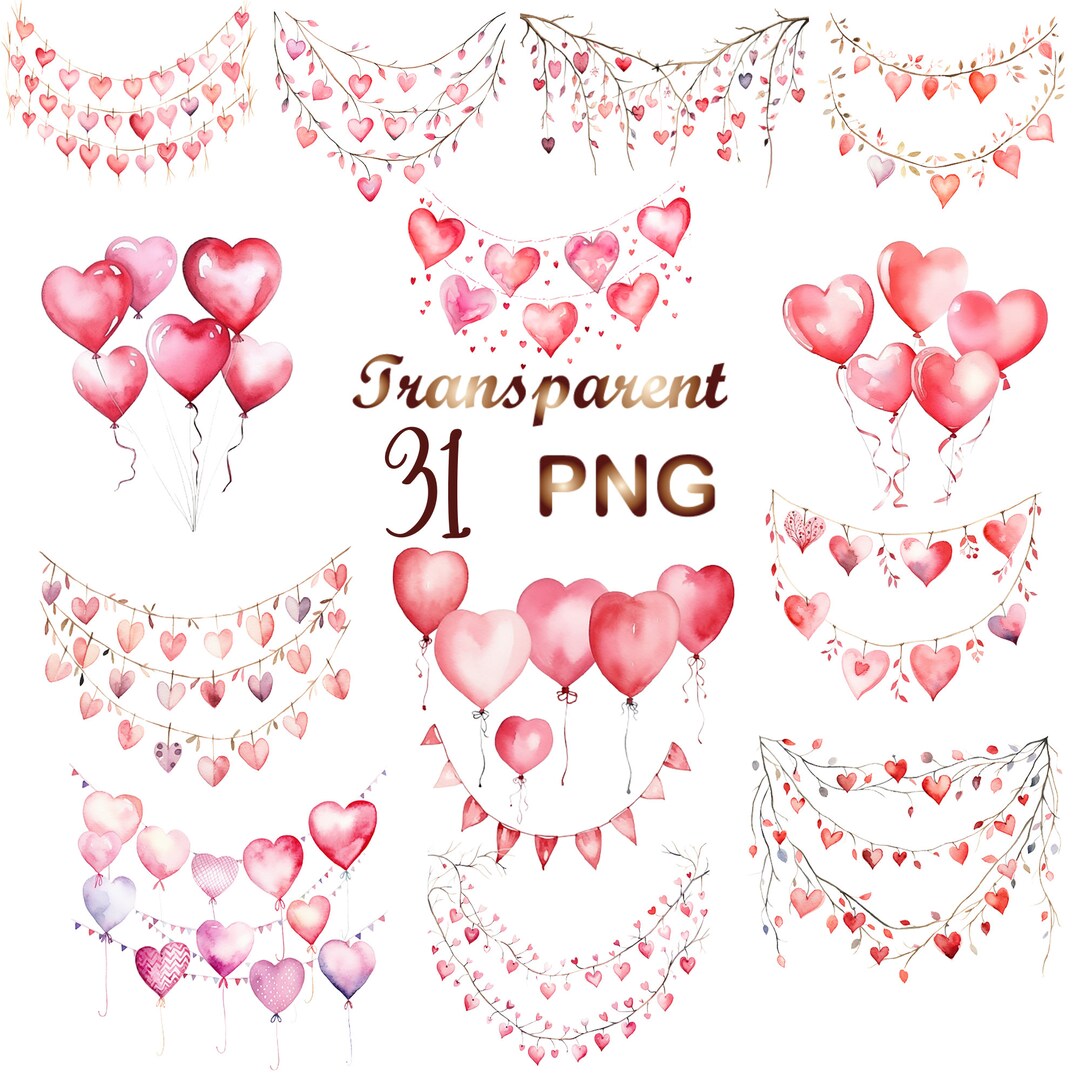 31 Watercolor Valentine's Day Clipart PNG, Transparent PNG, Digital ...