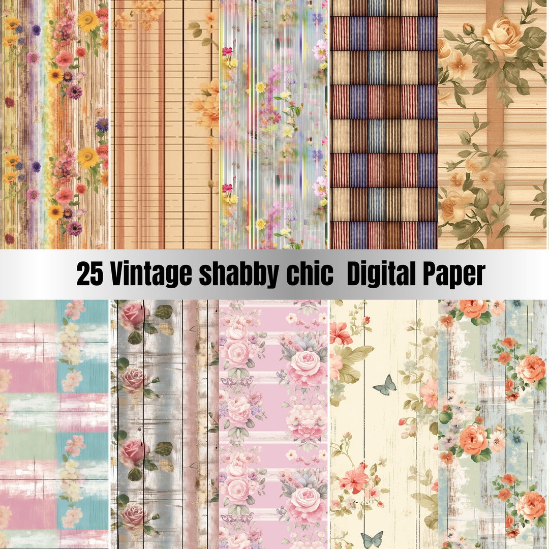 25 Vintage Shabby Chic Seamless Digital Paper, Shabby Chic Stripes ...