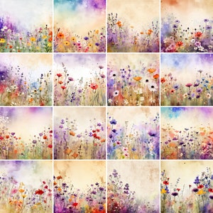30 Watercolor Wildflowers Digital Paper Set, Spring Flowers Junk ...