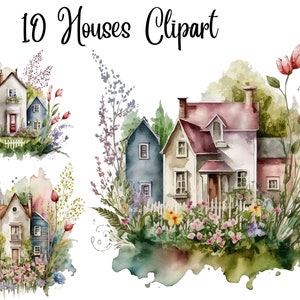 10 Watercolor Colorful Houses Clipart Jpgs, Copy, Digital Planner ...
