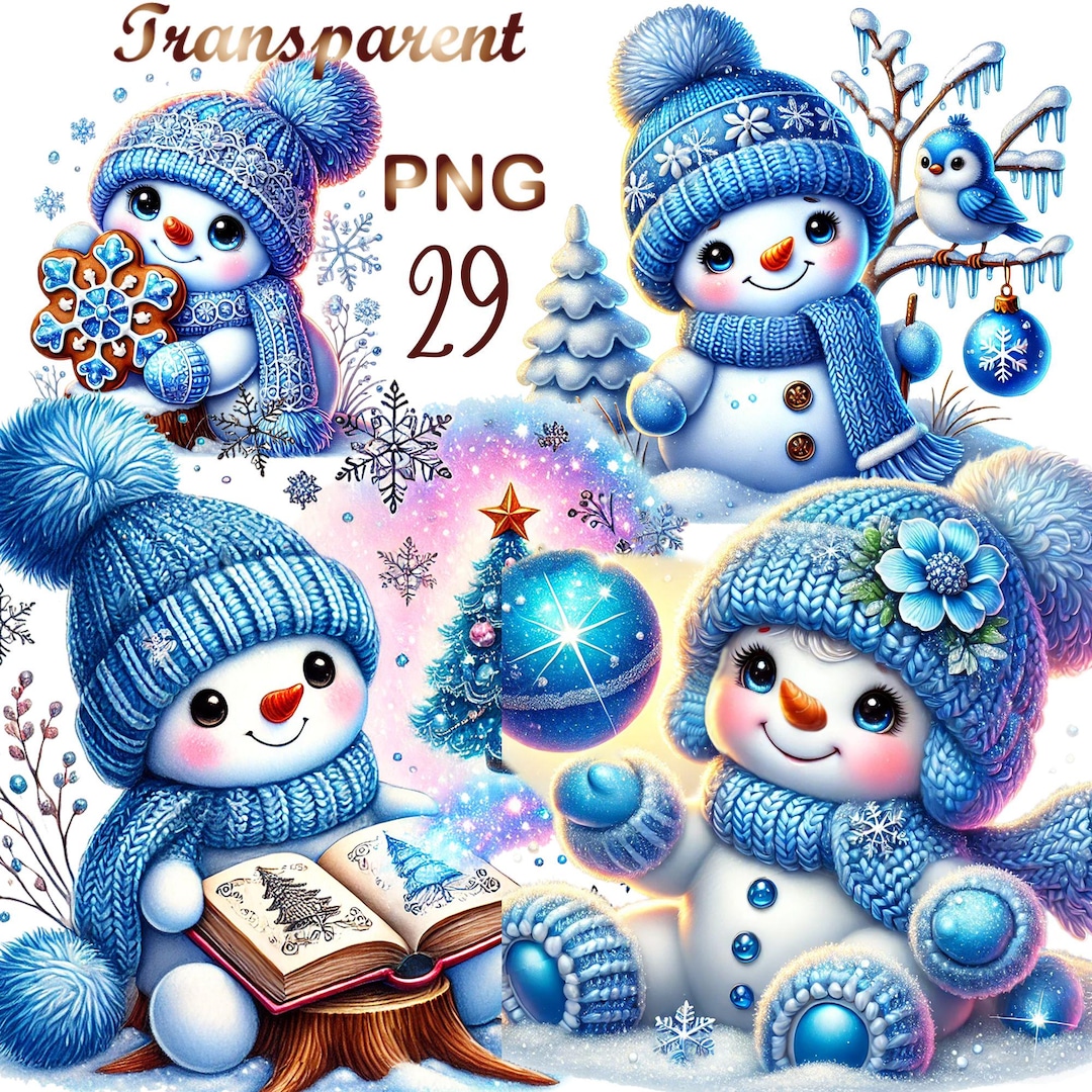 29 PNG Christmas Blue Snowman Bundle Clipart, Festive Snowmen Graphics ...
