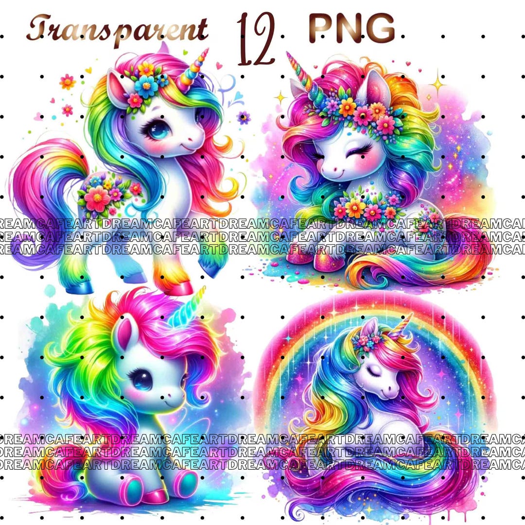 12 PNG, Baby Unicorn Watercolor Clipart, Unicorn Сlip Art, Cute Unicorn ...