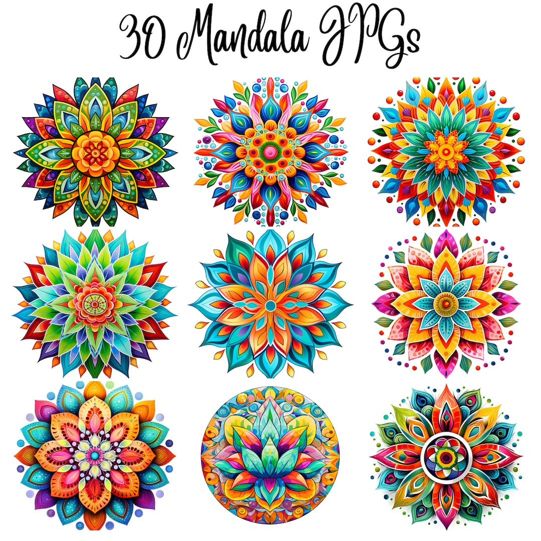 30 Mandala Clipart, Jpgs, Commercial Use, Digital Download,watercolor ...