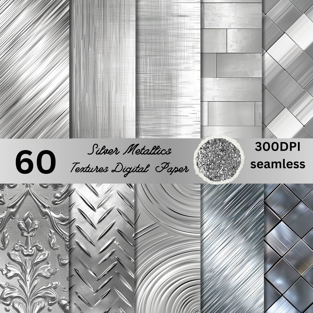 60 Silver Metallics Digital Papers,brushed Metal Brass Digital Papers ...