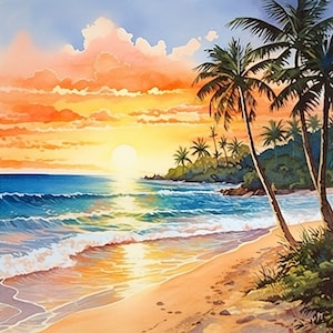 25 Printable Sunset Beach Digital Paper, Summer Beach Sunset Background ...