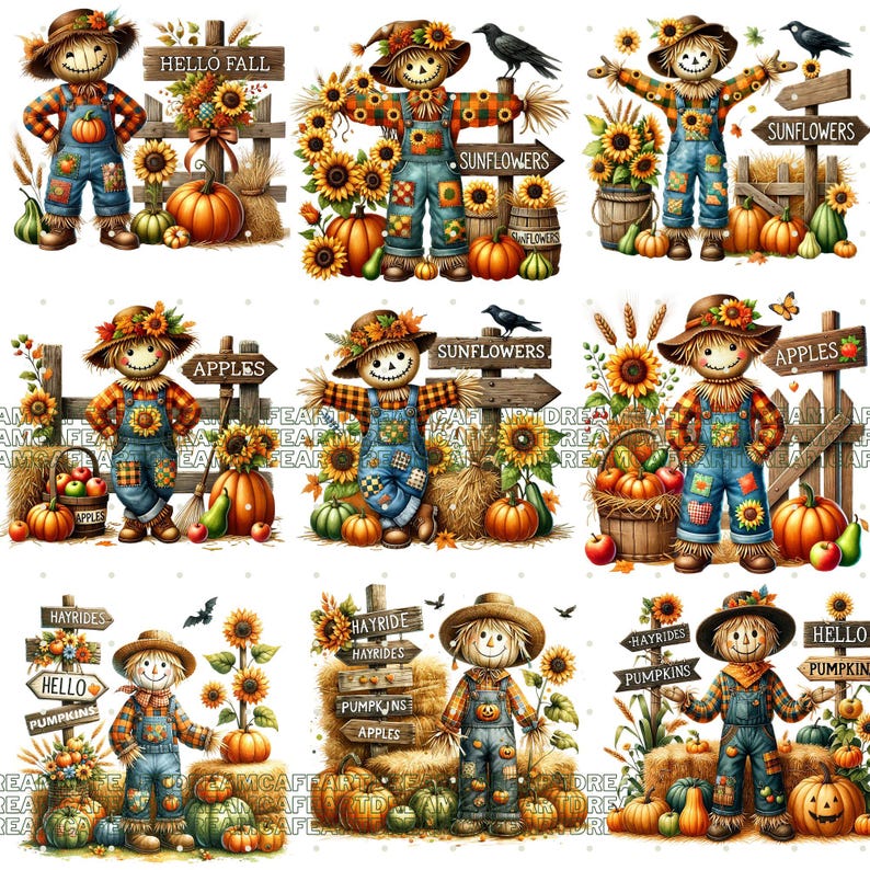 Fall Scarecrows Clipart – 62 PNG | Hello Pumpkin, Pumpkins, Autumn ...