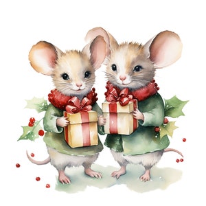 12 Christmas Mouse Clipart High Quality Jpgs digital Download card ...