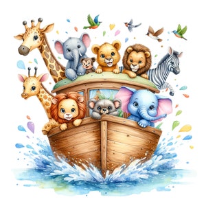11 PNG/JPG, Noah's Ark Clipart, Watercolor Bundle, Christian Clipart ...