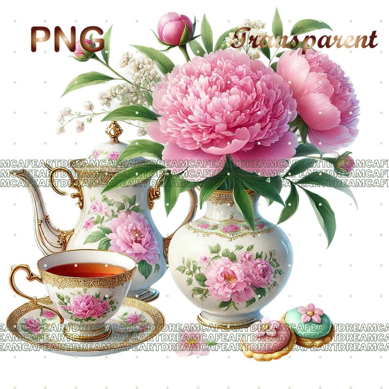 35 PNG Pastel Vintage Floral Tea Time Clipart Bundle, Spring Tea Party ...