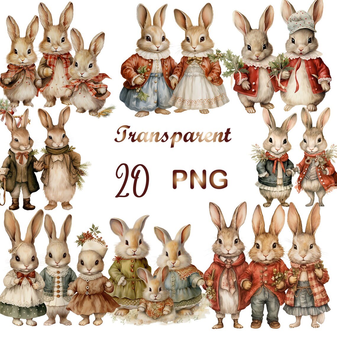 Christmas Bunny Clipart, Watercolor Bunnies PNG (digital Download) - Etsy