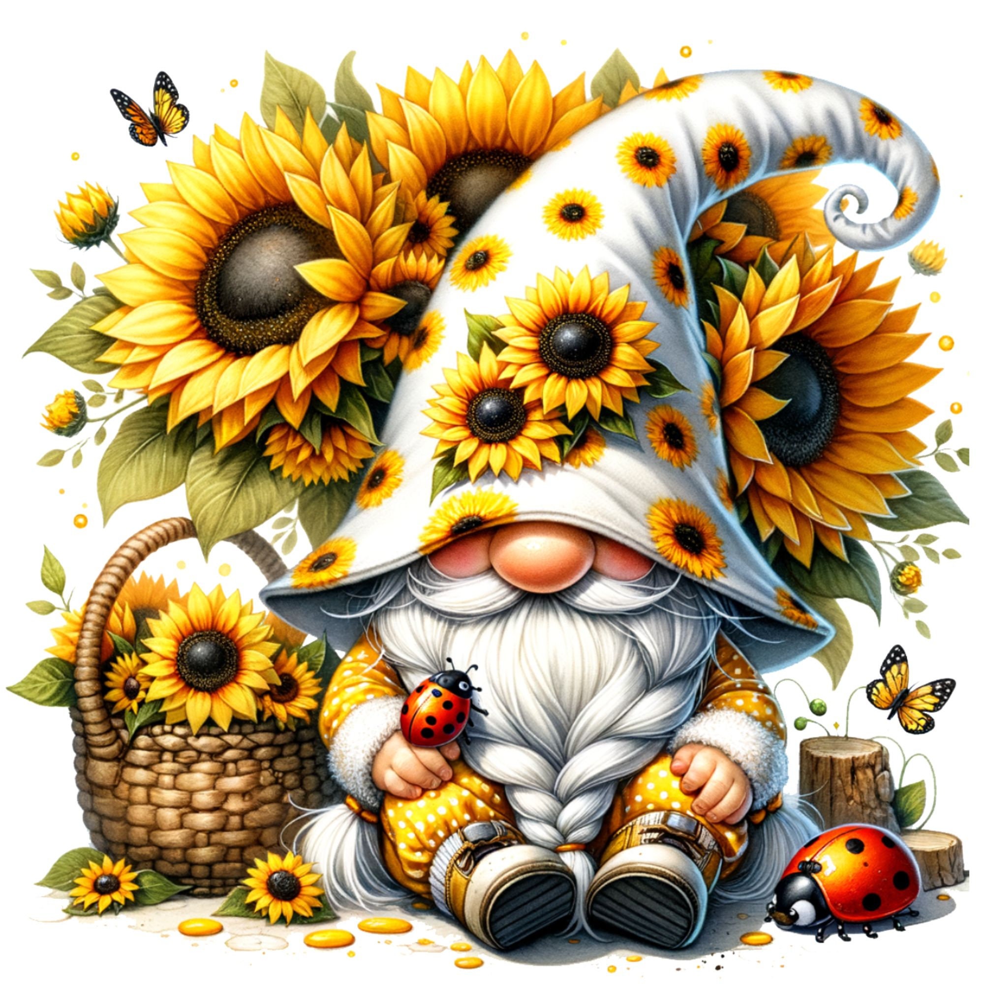 25 PNG Sunflower Gnome Clipart Bundle,garden Gnome Watercolor Clipart ...