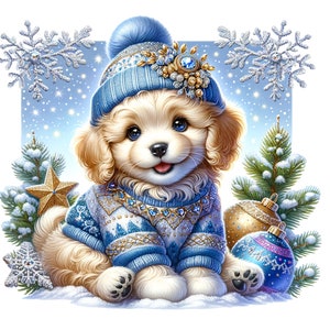 20 Jpgs, Winter Puppy Dog Clipart, Commercial Use, Watercolor Clipart ...