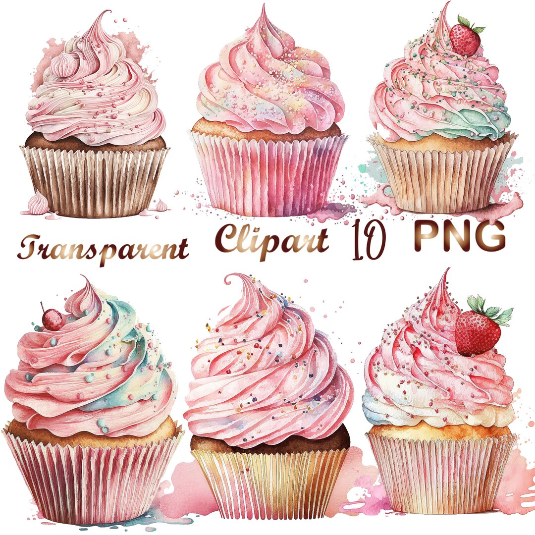 10 Watercolor Cupcake Clipart,png,baking Clipart,dessert Clipart,food ...