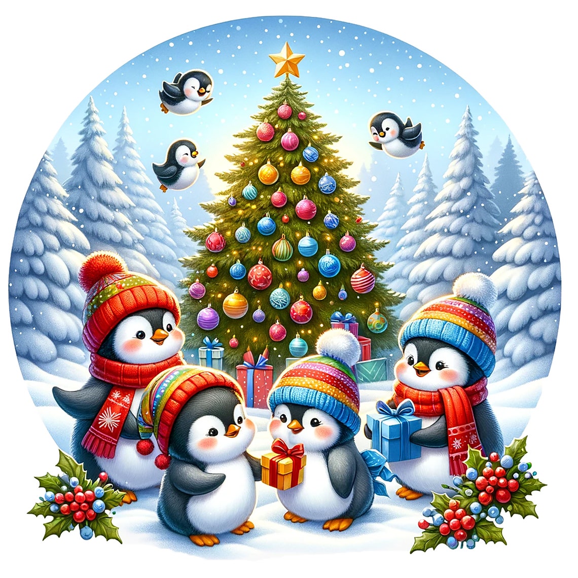 12 Winter Penguin Clipart PNG and JPG, Set 3, Christmas Penguin Clipart ...