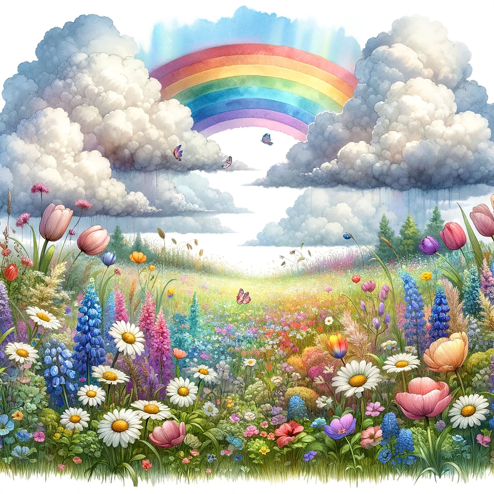 15 Watercolor Wildflowers Rainbow Digital Paper Set, Spring Flowers ...