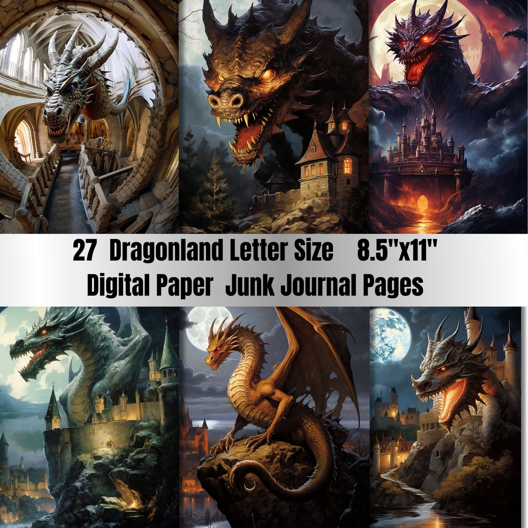 27 Printable Fantasy Dragonland Digital Paper,magical Mystery Dragon ...