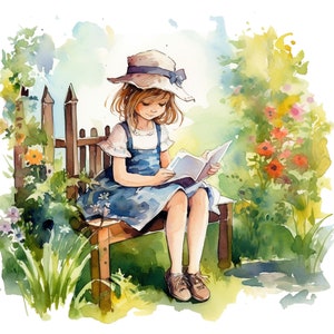 12 Girl Reading Watercolor Clipart ,jpgs, Student Girl Clipart,girl ...