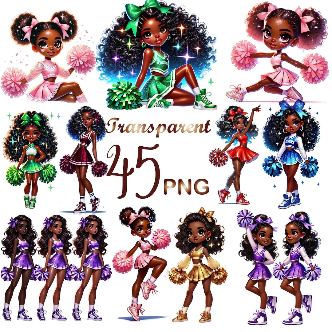 45 PNG, Cheerleader Girls Clipart Bundle, Cute Cheerleader Girls, Cheer ...