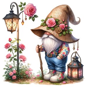 30 PNG, Watercolor Gnomes Garden Collection Clipart Bundles,gnome With ...