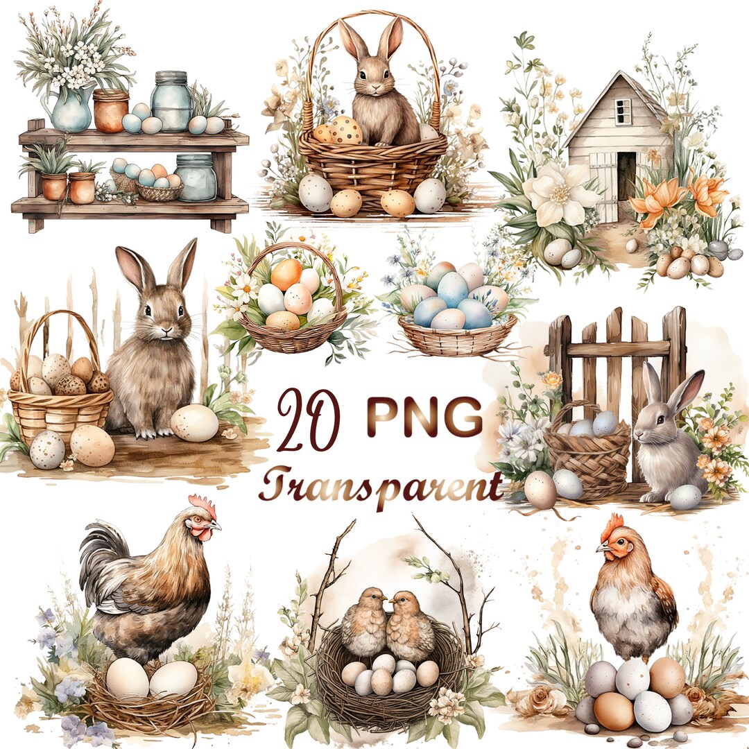 20 Rustic Easter Clipart PNG, Easter Basket Clipart PNG, Boho Easter ...