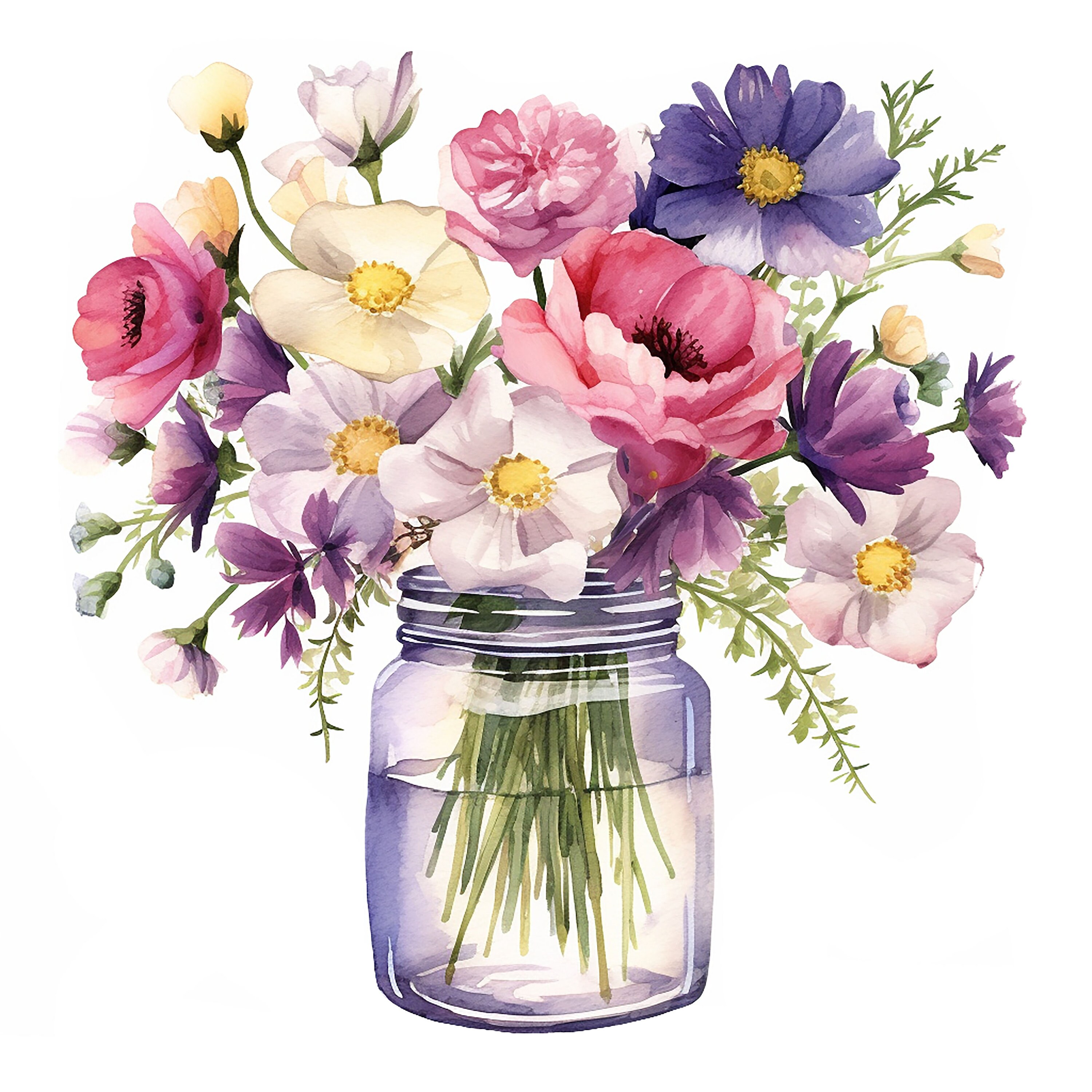 14 Flowers in Glass Vase Clipart, Jpgs,commercial Use,digital Download ...