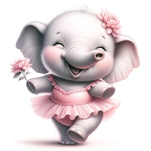 9 PNG/JPG, Watercolor Ballerina Elephant Clipart, Ballet Elephant in ...