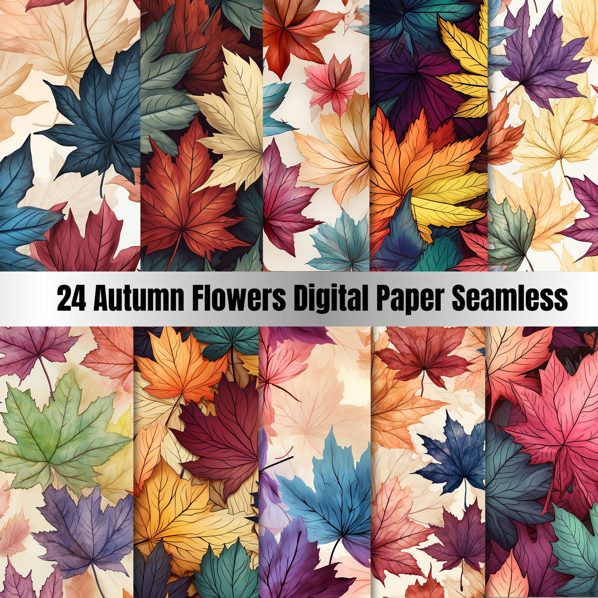 24 Seamless Autumn Flowers Digital Paper,leaves Seamless,autumn Floral ...