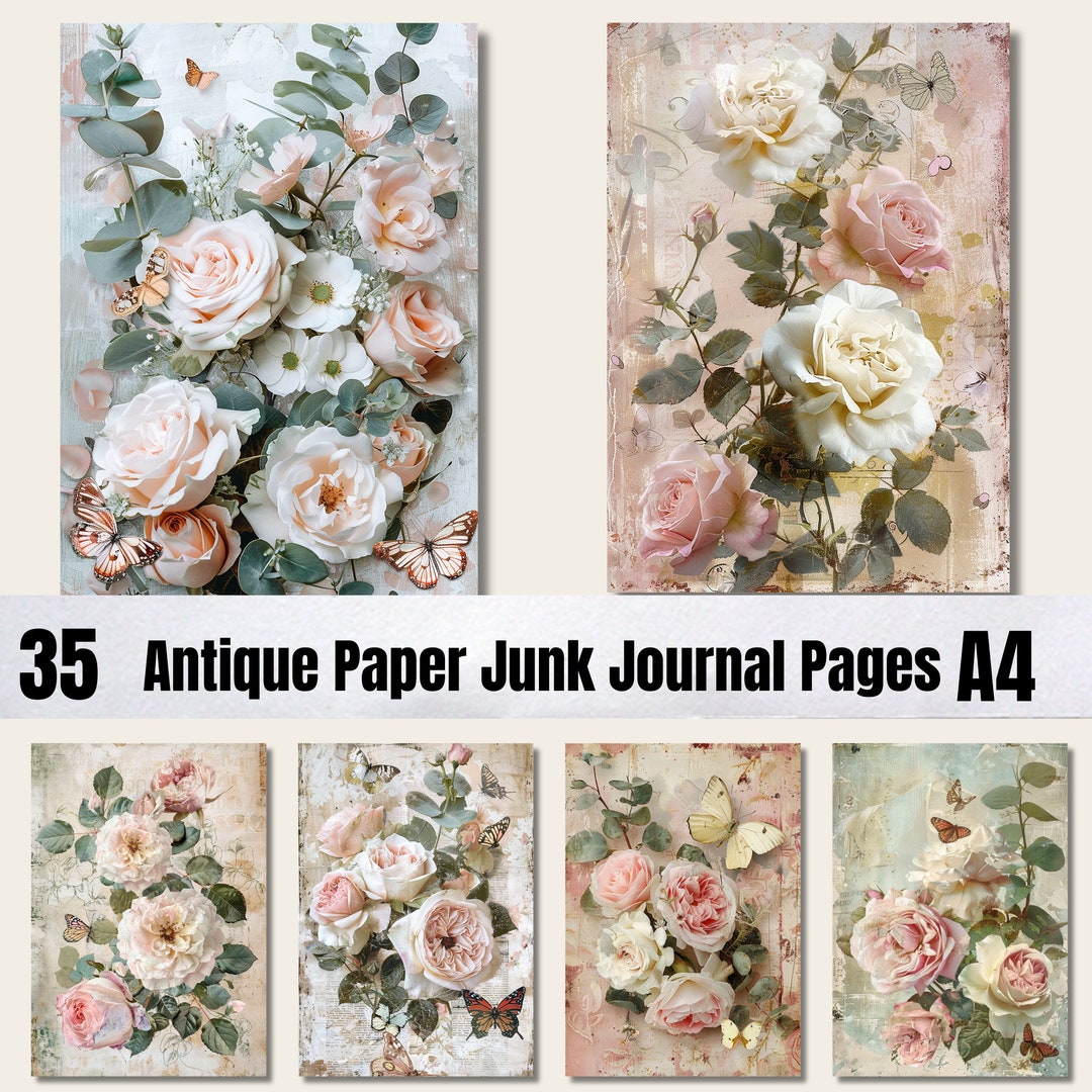 35 Old Roses Junk Journal Pages, Digital Scrapbook Paper Kit,vintage ...